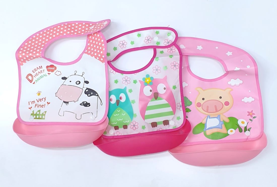 3 pieces - Water proof Feeding bib/ feeder with a trough - Multicolour ...