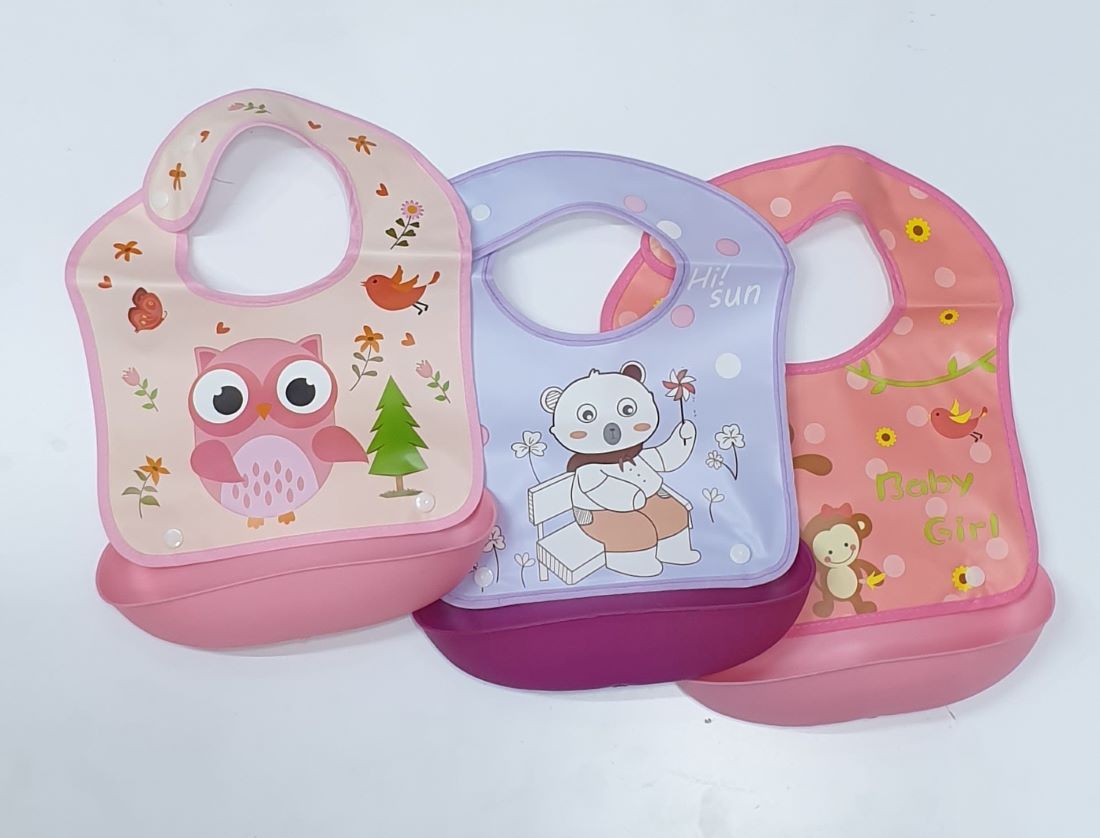 3 pieces - Water proof Feeding bib/ feeder with a trough - Multicolour ...