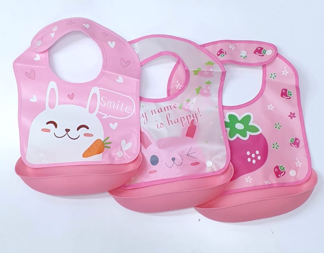 3 pieces - Water proof Feeding bib/ feeder with a trough - Multicolour ...