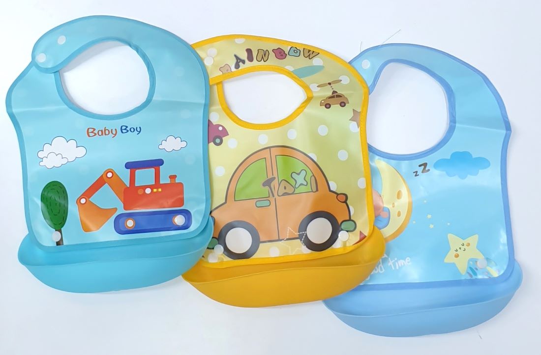 3 pieces - Water proof Feeding bib/ feeder with a trough - Multicolour ...